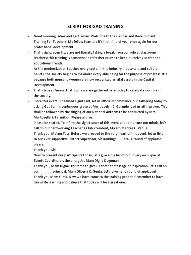 Script For Gad Training | PDF | Wellness