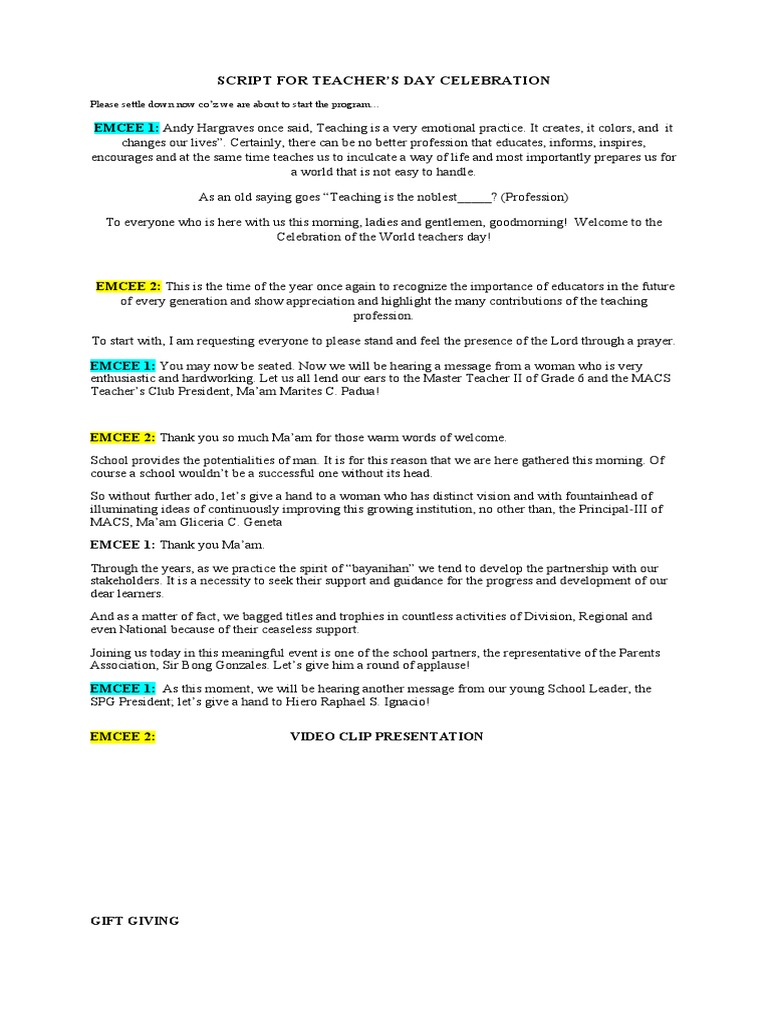 Script For Teachers Day | PDF