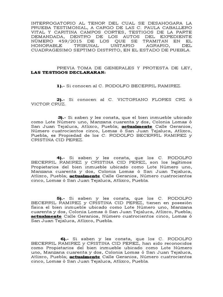 Interrogatorio de Testigos | PDF | Derecho