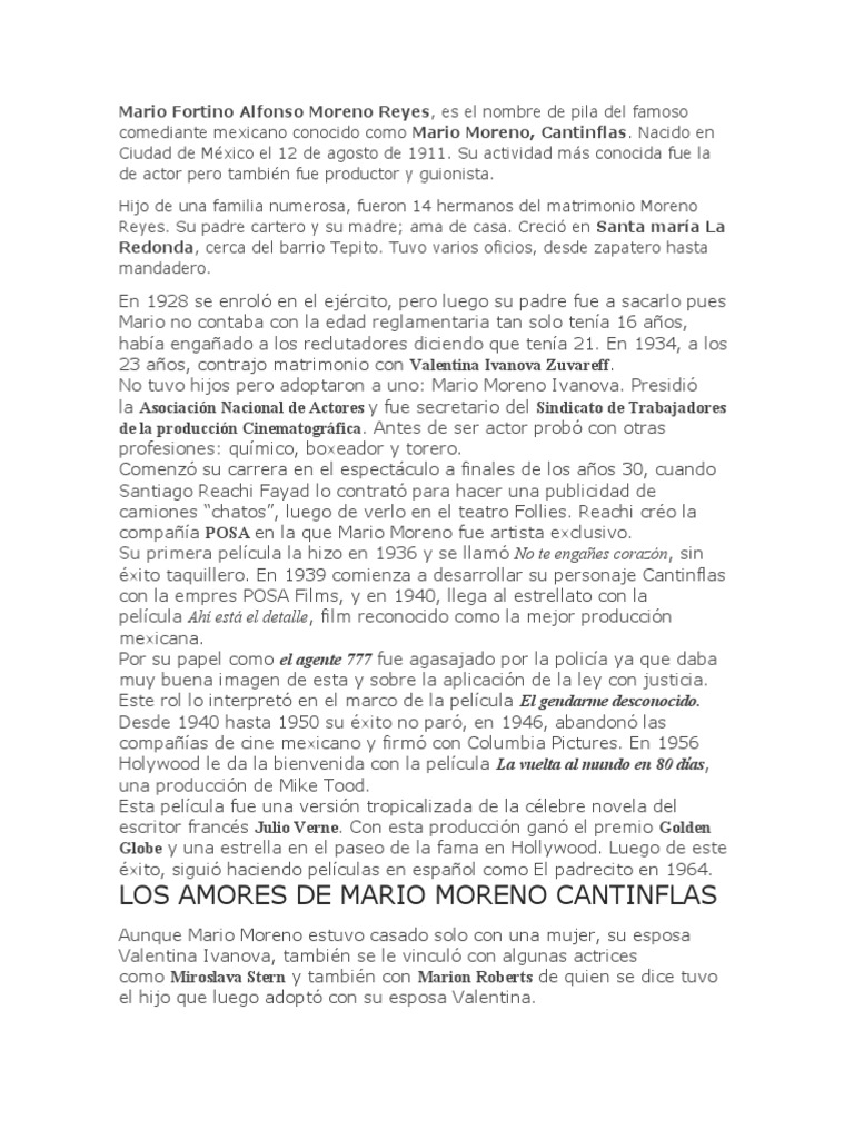 Biografía de Mario Moreno "Cantinflas" | PDF