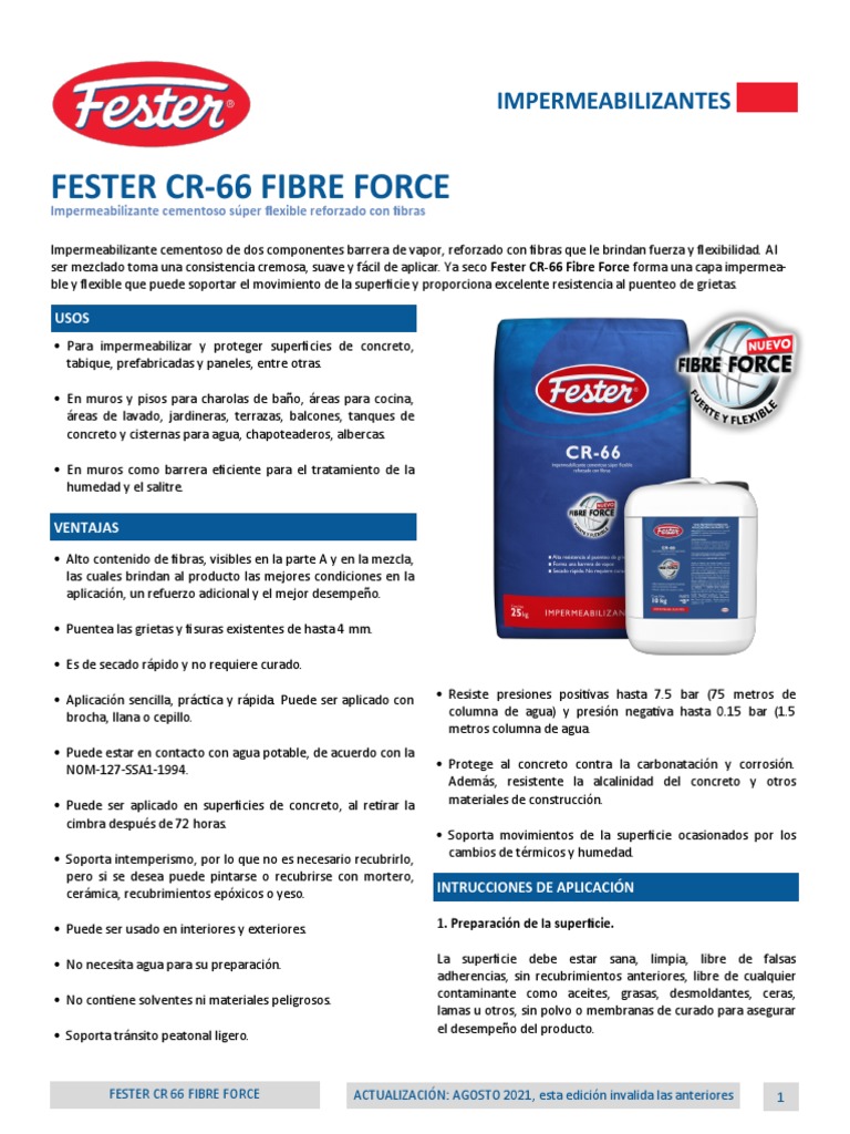 Fester-CR-66-Fibre-Force-Agosto-2021 | PDF | Hormigón | Agua
