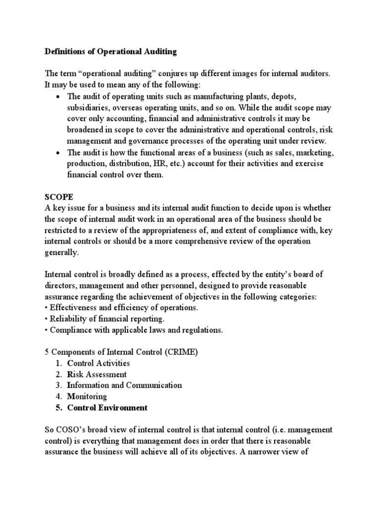 Chapter 1 - Approaches To Operational Auditing | PDF | Internal Control | Audit