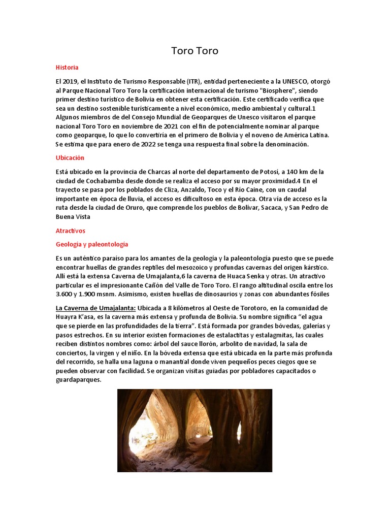 Turismo y Atractivos en Toro Toro | PDF | Historia