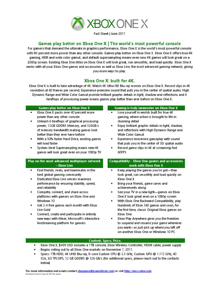 Xbox One X Fact Sheet | PDF | Xbox | Personal Computing