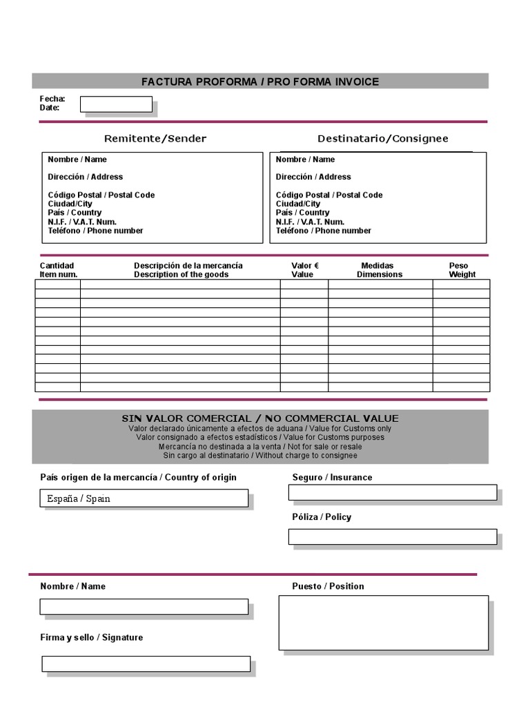 Modelo Factura Proforma | PDF