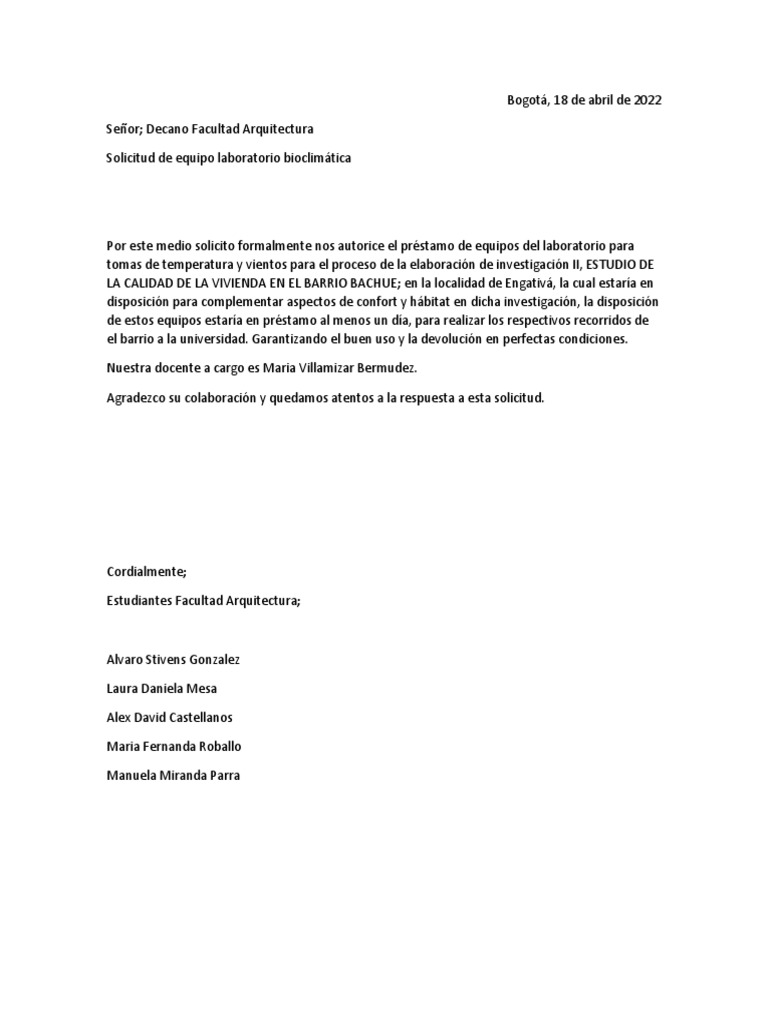Carta Solicitud Laboratorio | PDF