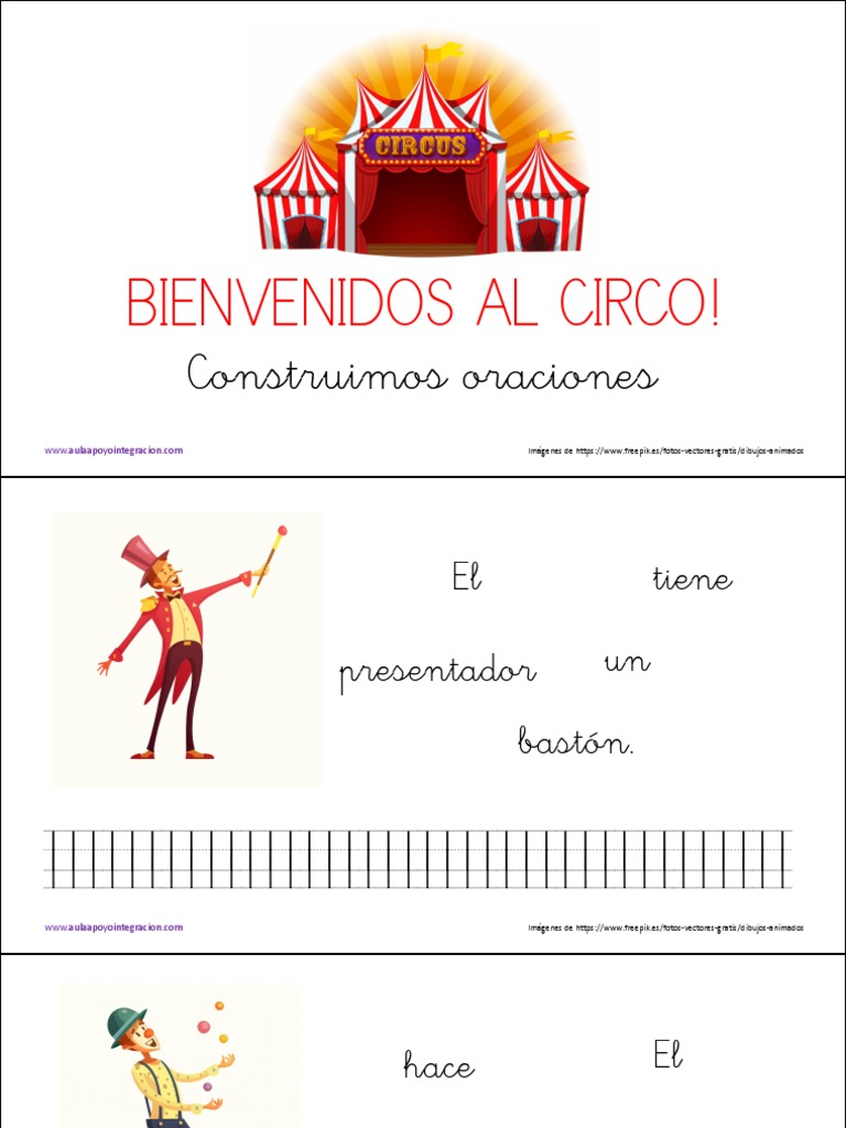 BIENVENIDOS AL CIRCO Construimos Oraciones | PDF | Circo | Lugares de ...
