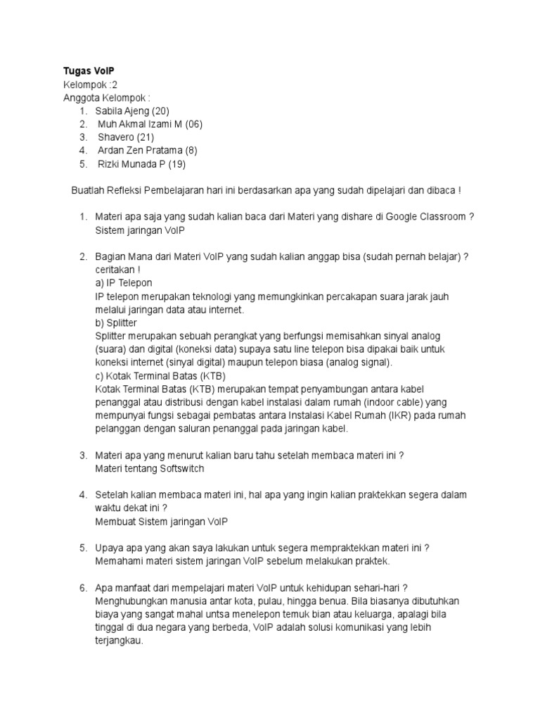 Refleksi Belajar VoIP | PDF