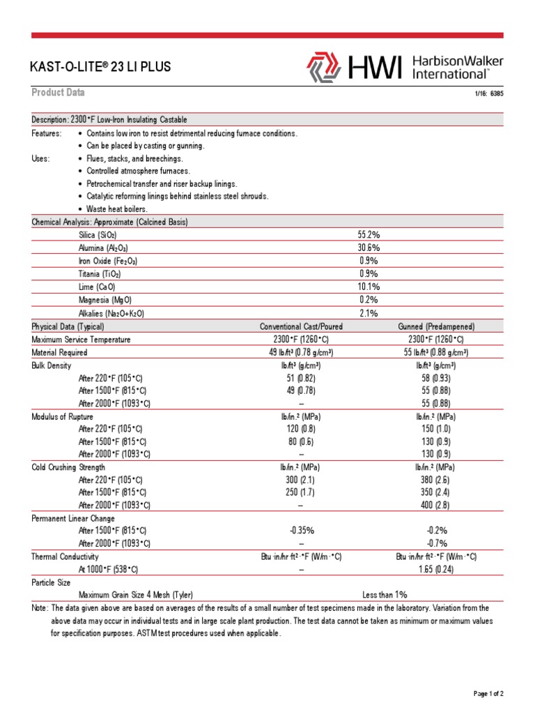 Kast-O-Lite 23 Li Plus: Product Data | PDF | Chemical Substances ...