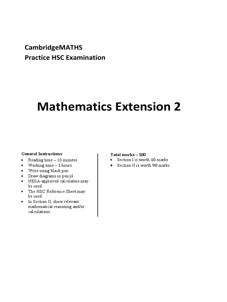 Cambridge Ext 2 Sample Trial Solutions | PDF | Circle | Triangle