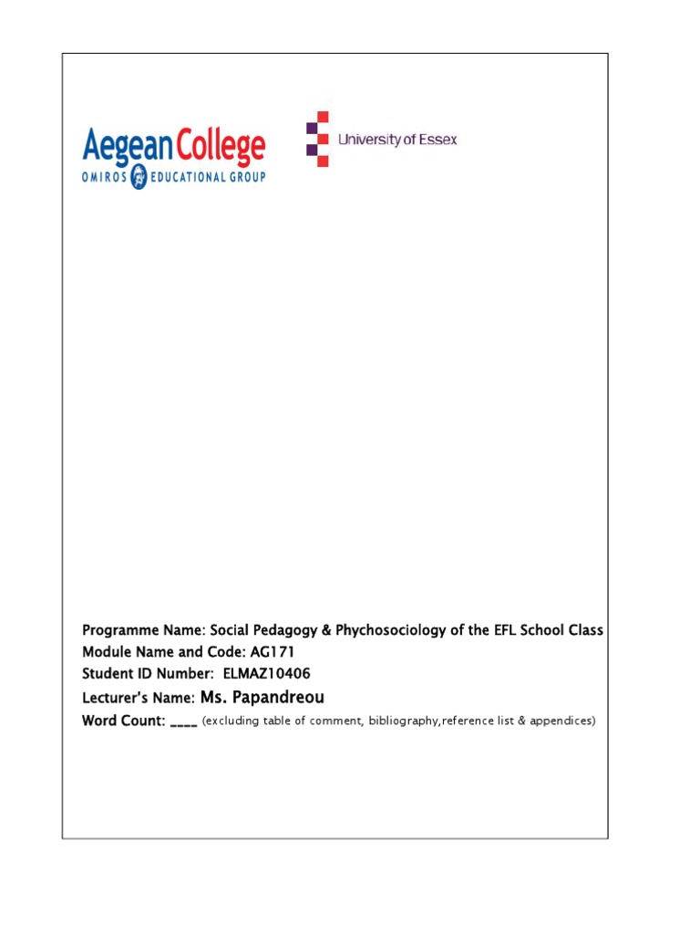 Essex Assignment Front Cover Page | PDF