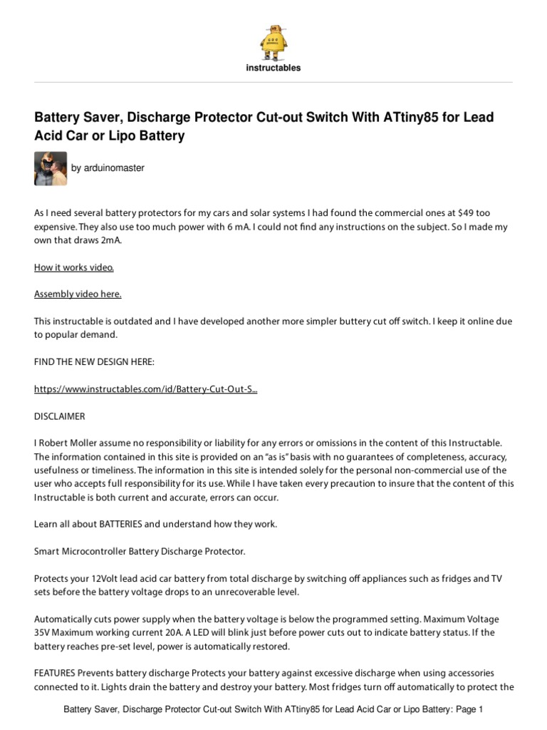 Battery Discharge Protector with ATtiny85 | PDF | Battery Charger ...