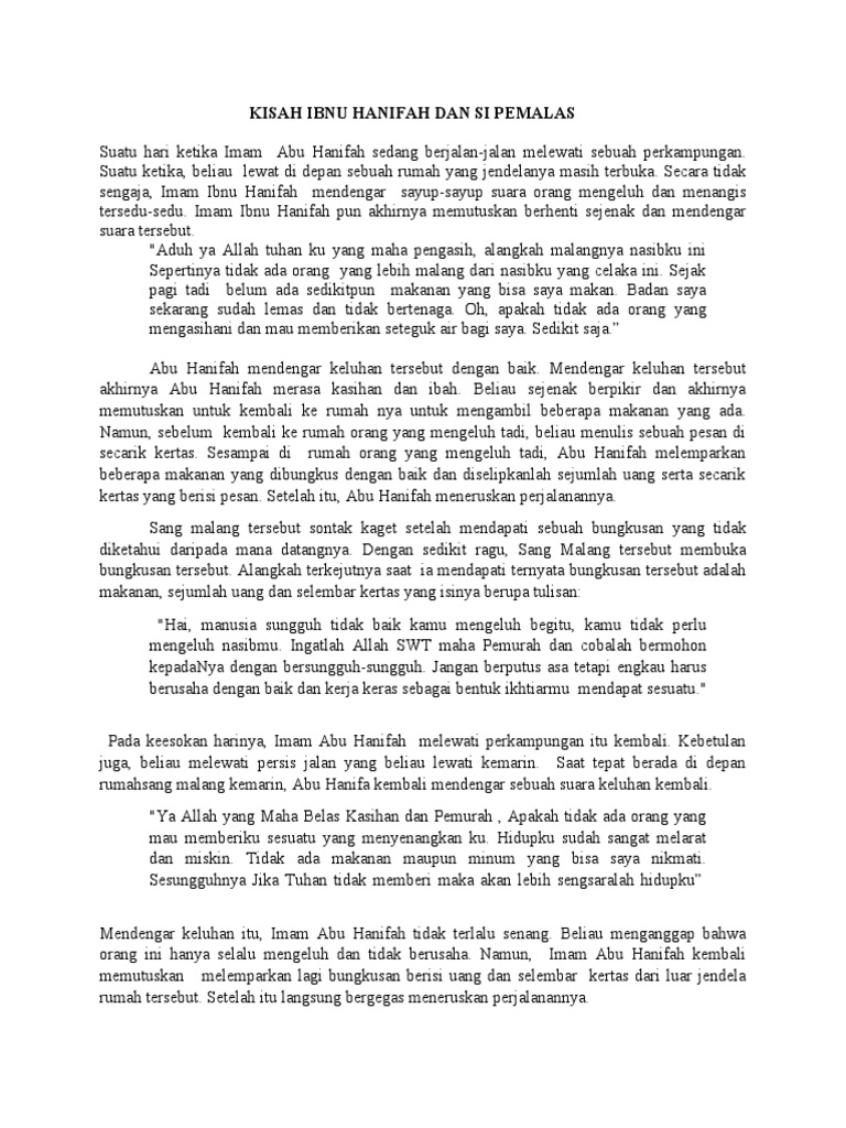 Kisah Ibnu Hanifah Dan Si Pemalas | PDF