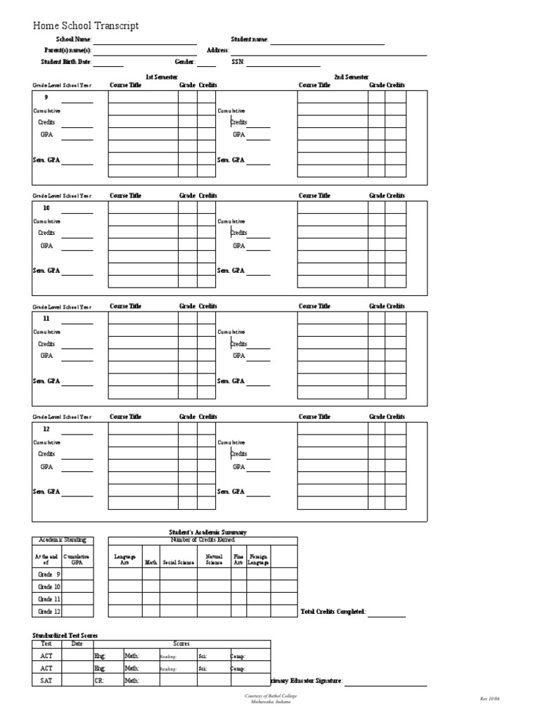 Transcript Template | PDF | Sat | Education Reform