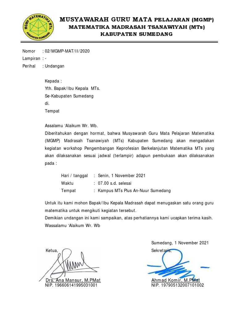 Surat Undangan Mgmp Blockgrant Pdf