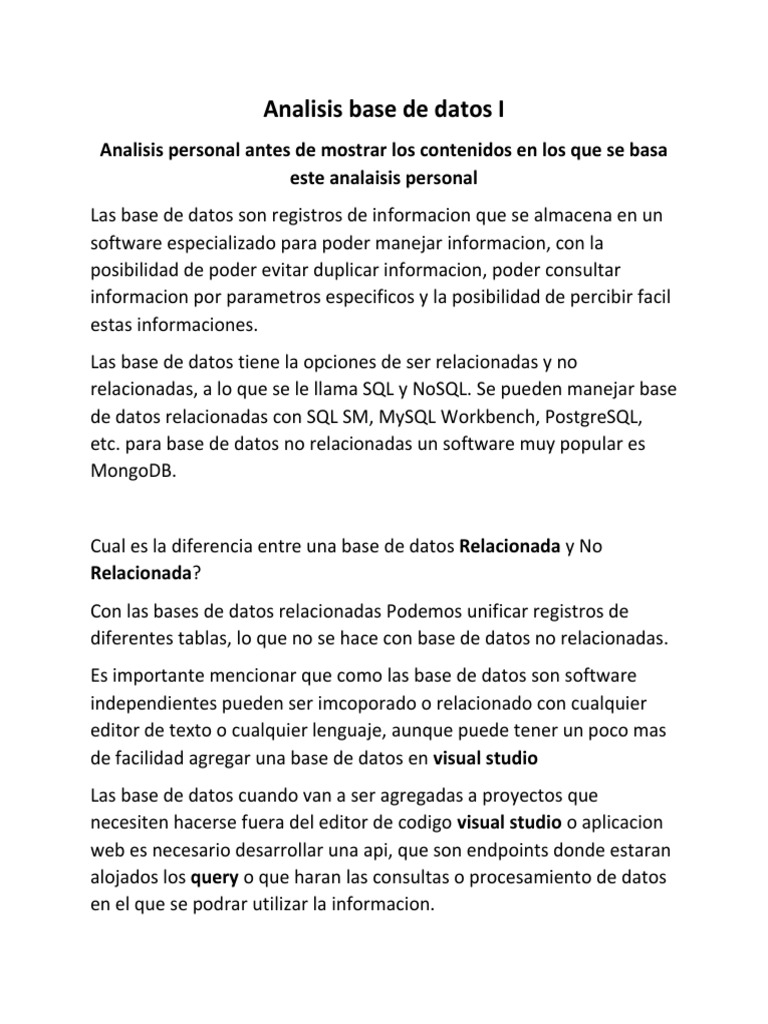 Base de Datos Tarea 1-1 | PDF | Bases de datos | Ingeniería Informática