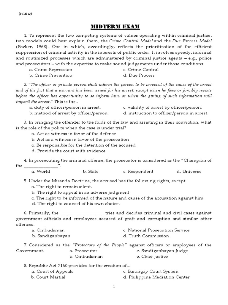 Midterm Exam Questionnaire | PDF | Burden Of Proof (Law) | Prosecutor