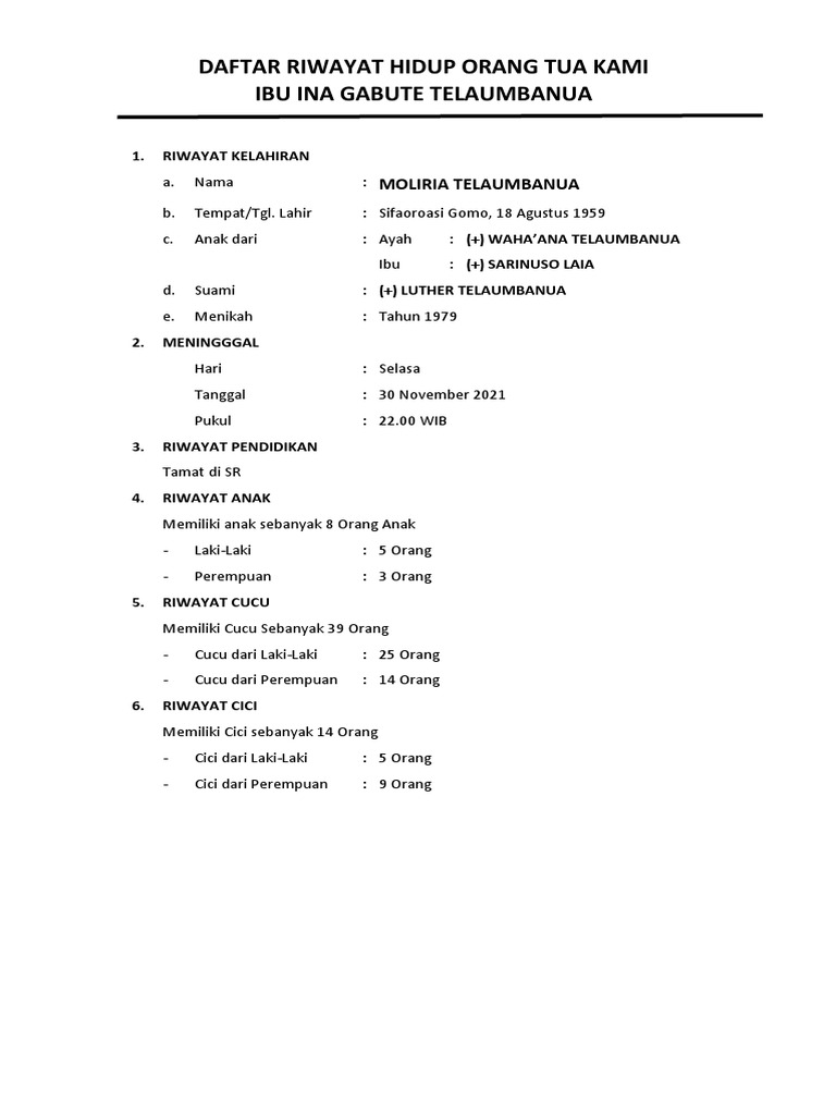 Daftar Riwayat Hidup Orang Tua Kami | PDF | Agama & Spiritualitas