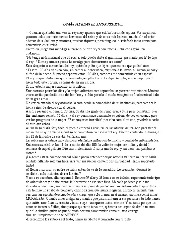 Jamás Pierdas El Amor Propio Cuentos | PDF | Amor