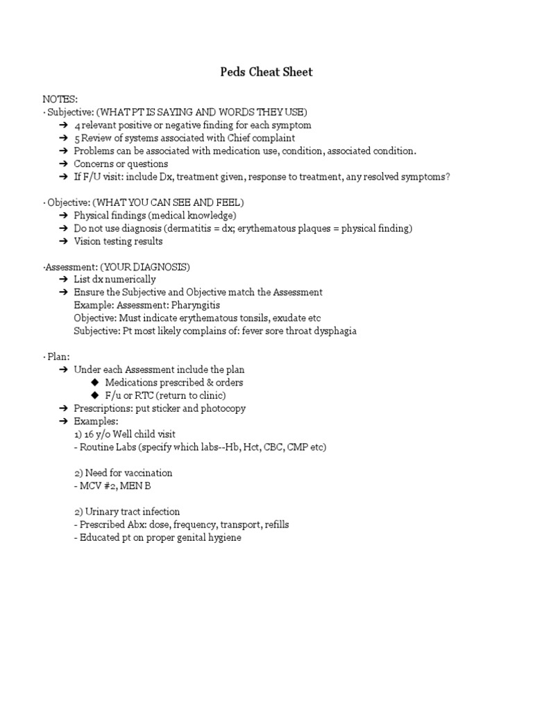 Peds SOAP Note Cheat Sheet | PDF | Caesarean Section | Childbirth