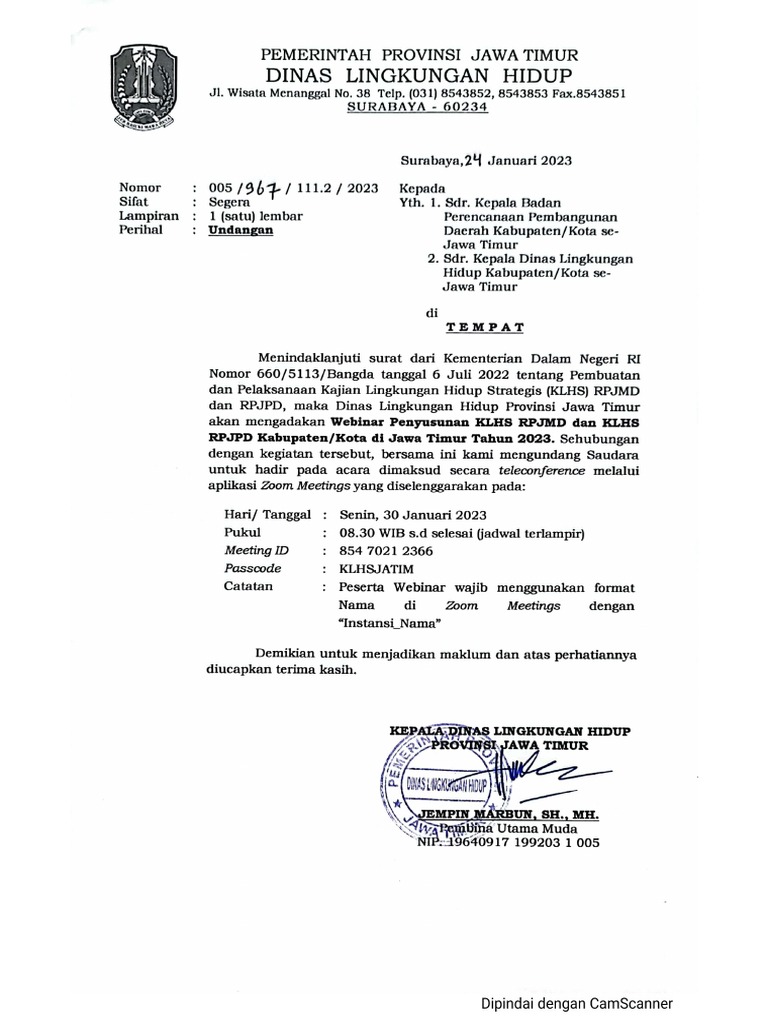 Undangan Webinar Penyusunan KLHS RPJMD Dan KLHS RPJPD Kabupaten Kota Di ...