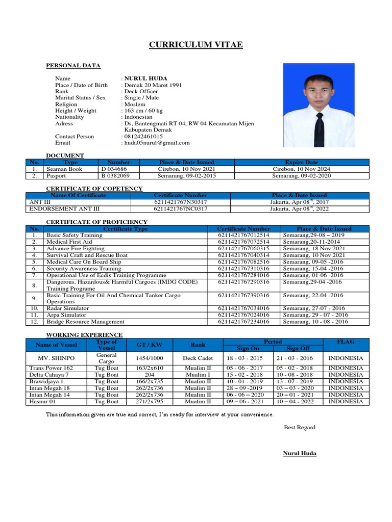 CV Huda New | PDF | Shipping | Ships