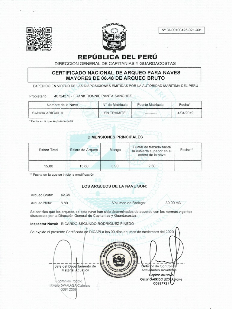 4.certificado - Arqueo para Naves | PDF