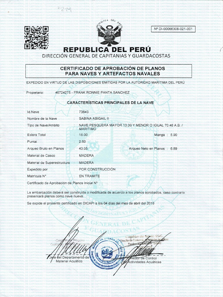 7.certificado - Aprobacion de Planos para Naves | PDF