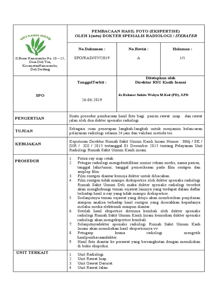 Spo Pembacaan Hasil Foto (Ekspertise) Dua Spesiais Radiologi (Iterater ...