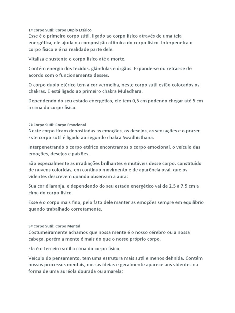 Corpos Sutis Resumo | PDF | Chacra | Corpo humano