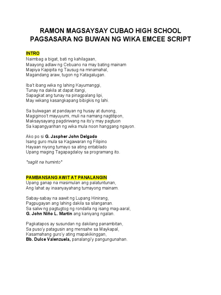Buwan NG Wika Emcee Script | PDF