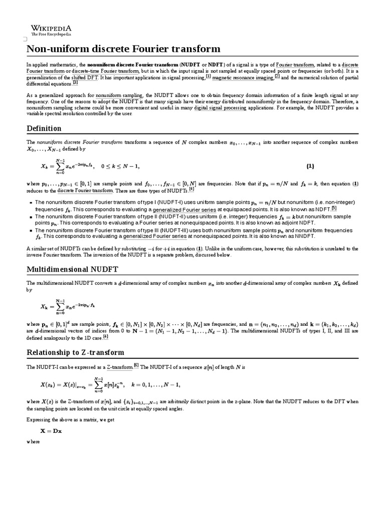 Non-Uniform Discrete Fourier Transform | PDF | Discrete Fourier Transform | Mathematical Analysis