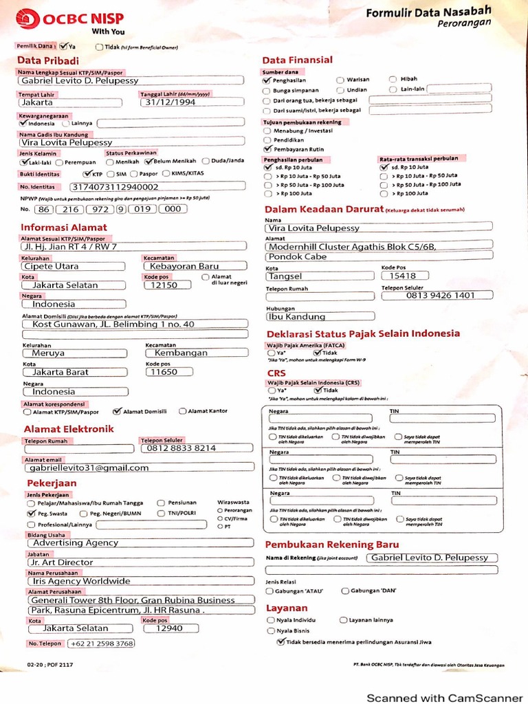 Form Nasabah OCBC NISP | PDF