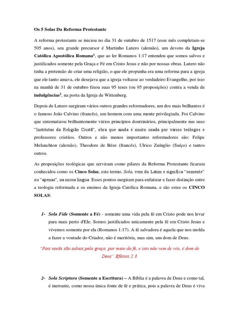 Os 5 Solas Da Reforma Protestante | PDF | YHWH | Igreja católica