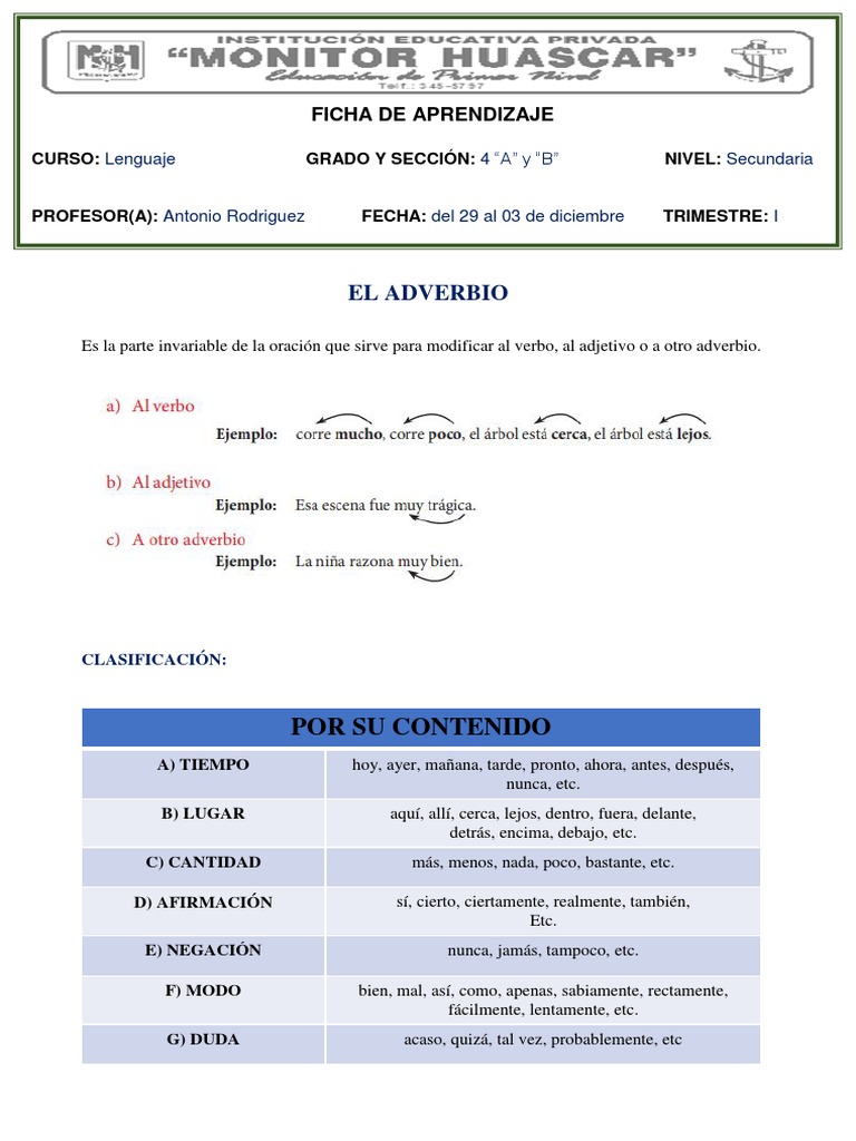 ADVERBIO | PDF | Adverbio | Morfología