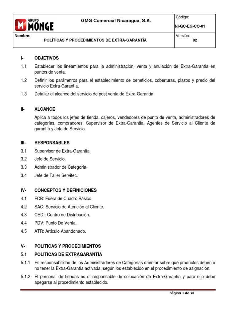 NI-GC-EG-01 Política y Procedimientos de EG | PDF | Servicio al Cliente ...