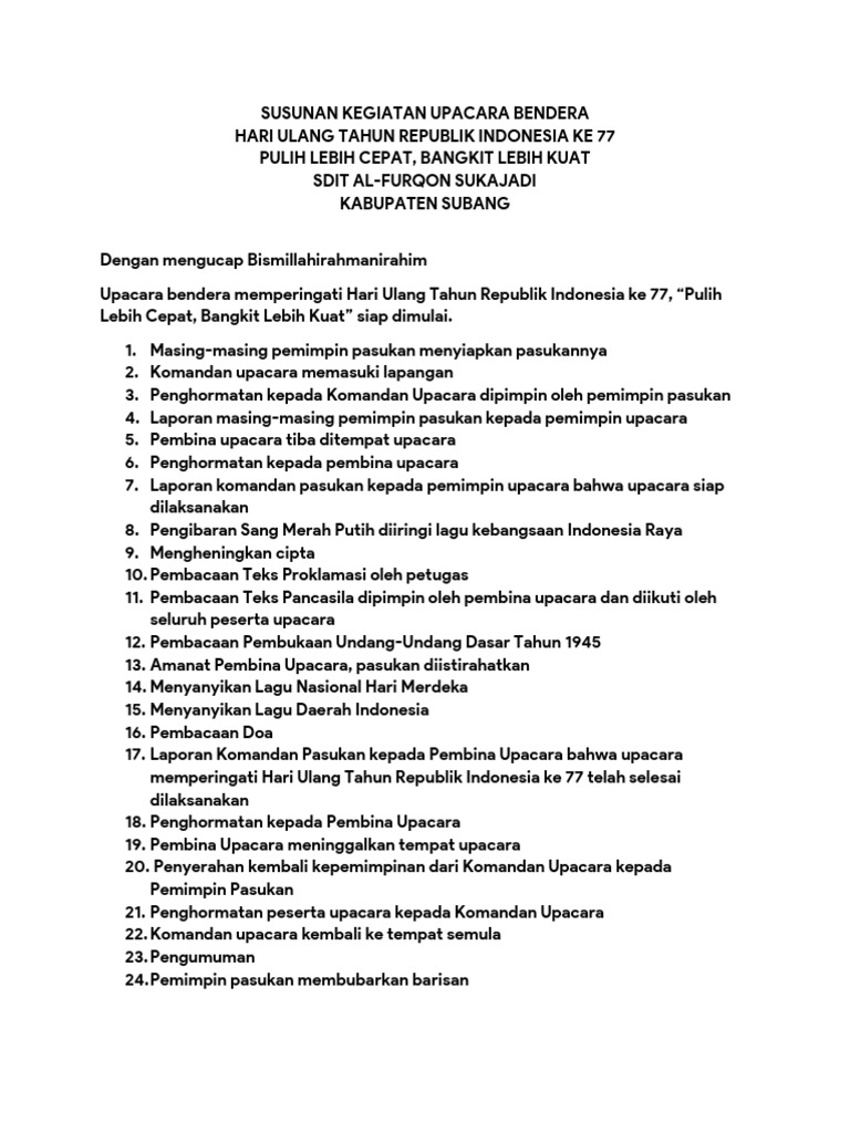 Susunan Kegiatan Upacara Bendera Hut Ri | PDF