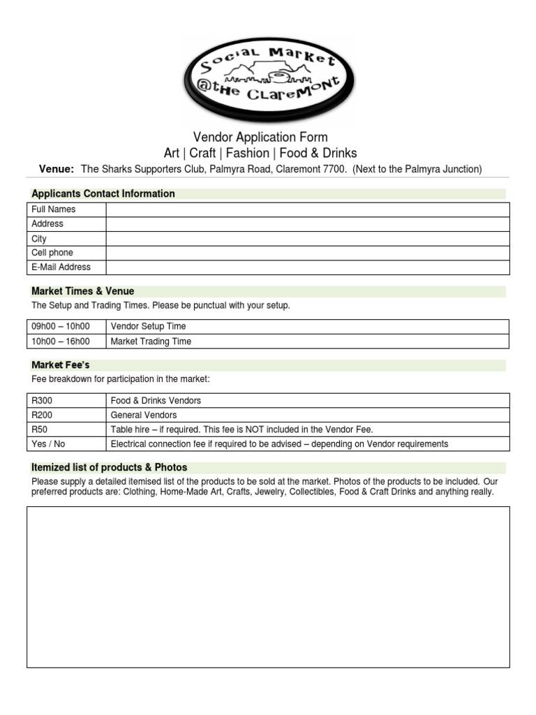 Vendor Application for Claremont Market | PDF | Business | Service ...