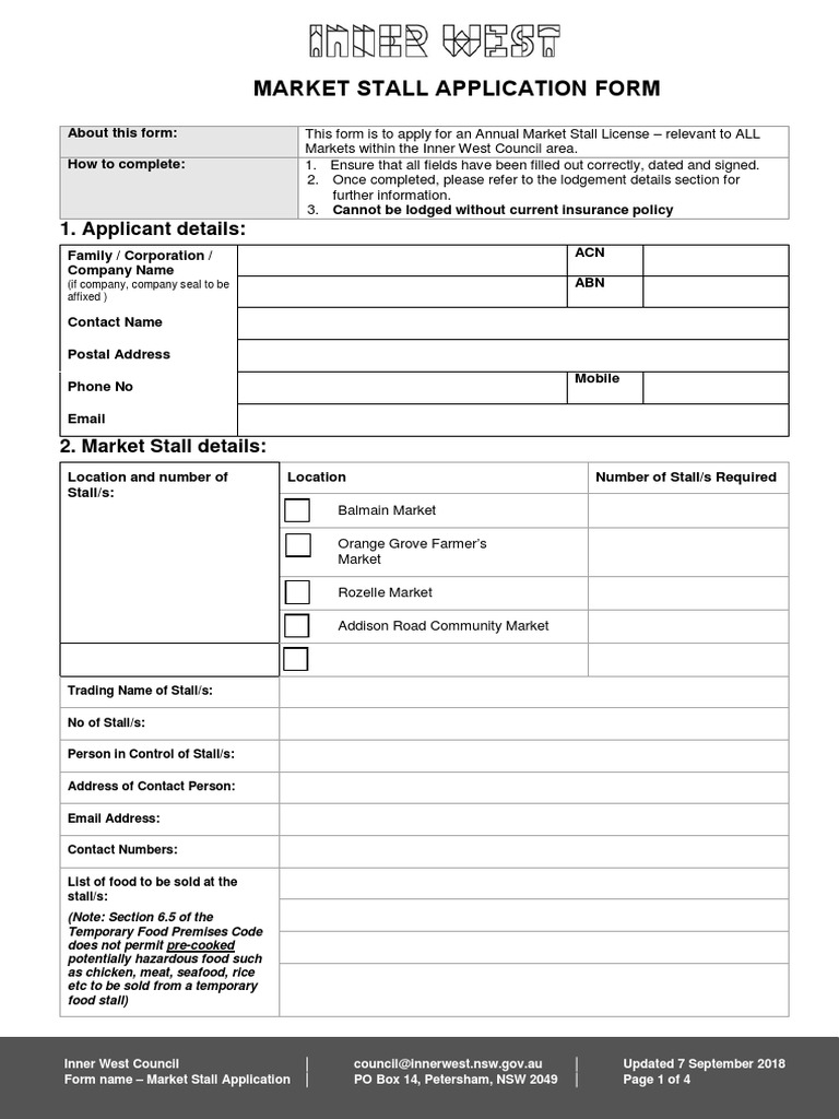 Market Stall Application | PDF | License | Insurance