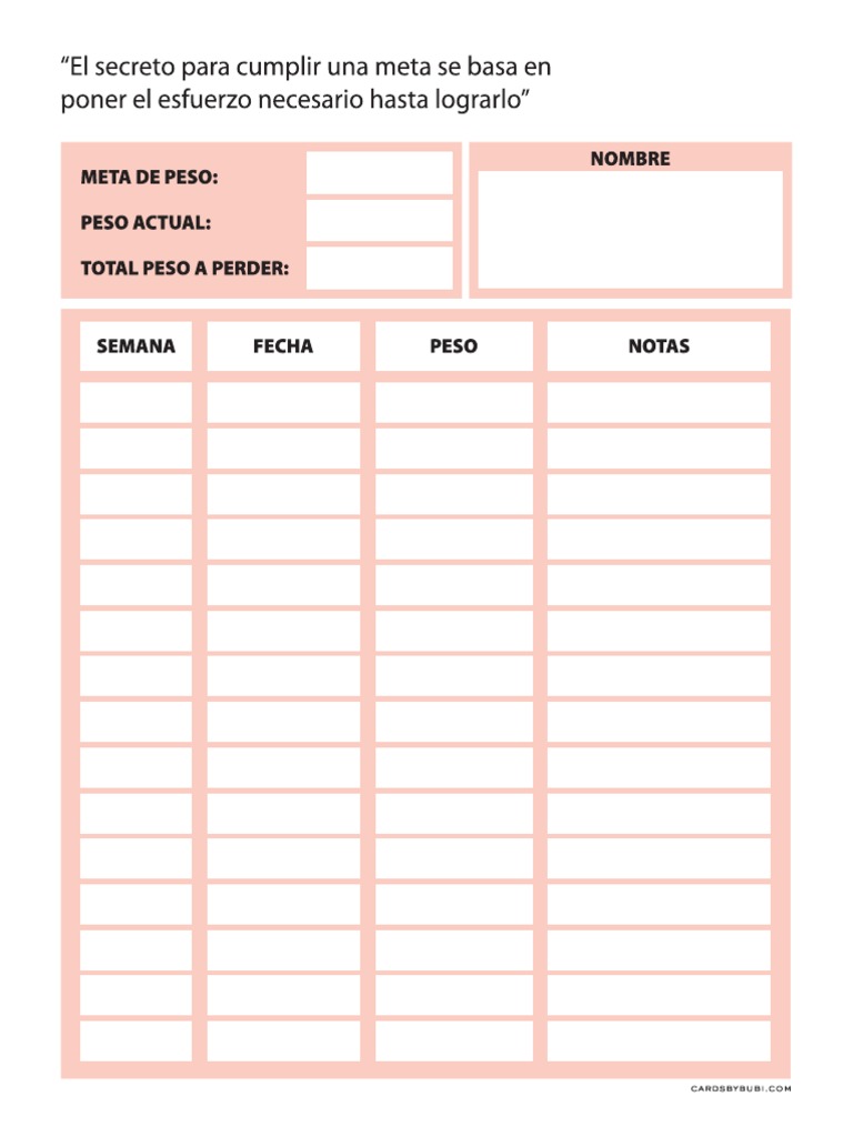 Tabla de Control de Peso Rosada | PDF