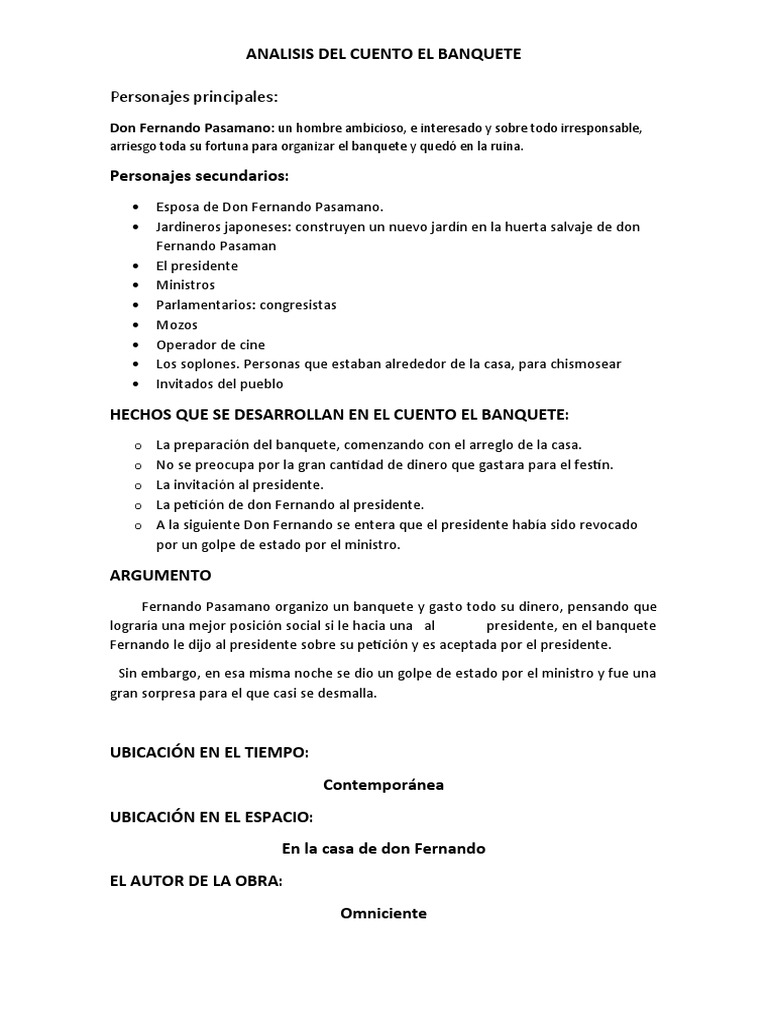 Analisis Del Cuento El Banquete | PDF