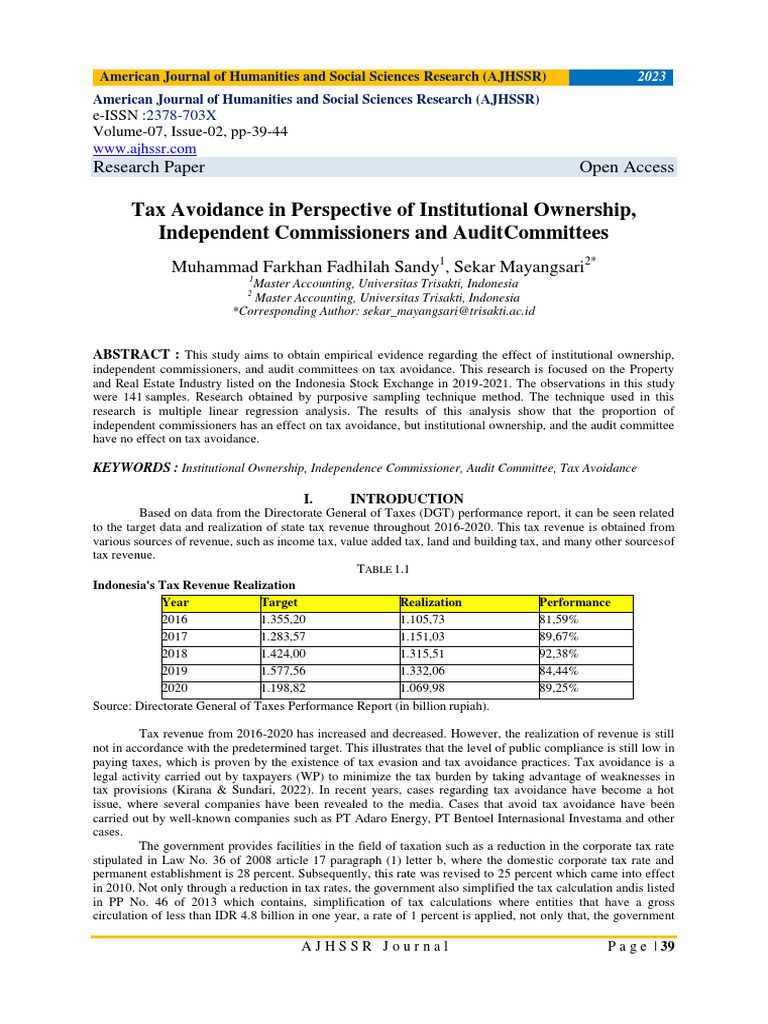 Tax Avoidance in Perspective of Institutional Ownership, Independent ...