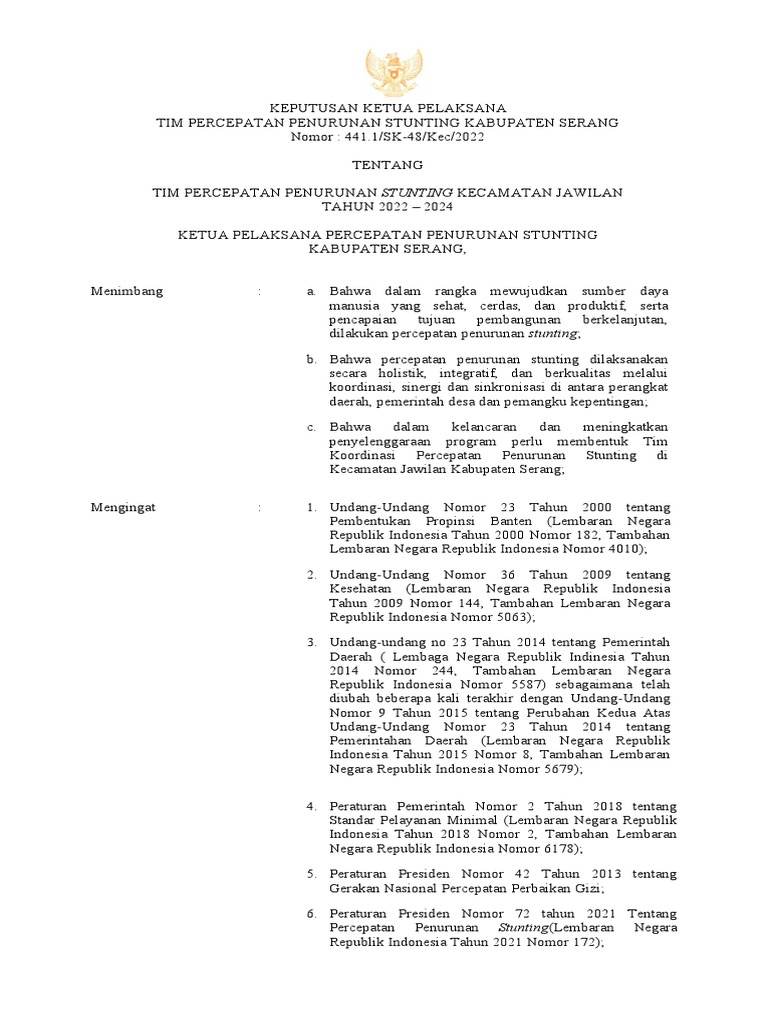 SK Stunting TPPS KECAMATAN | PDF