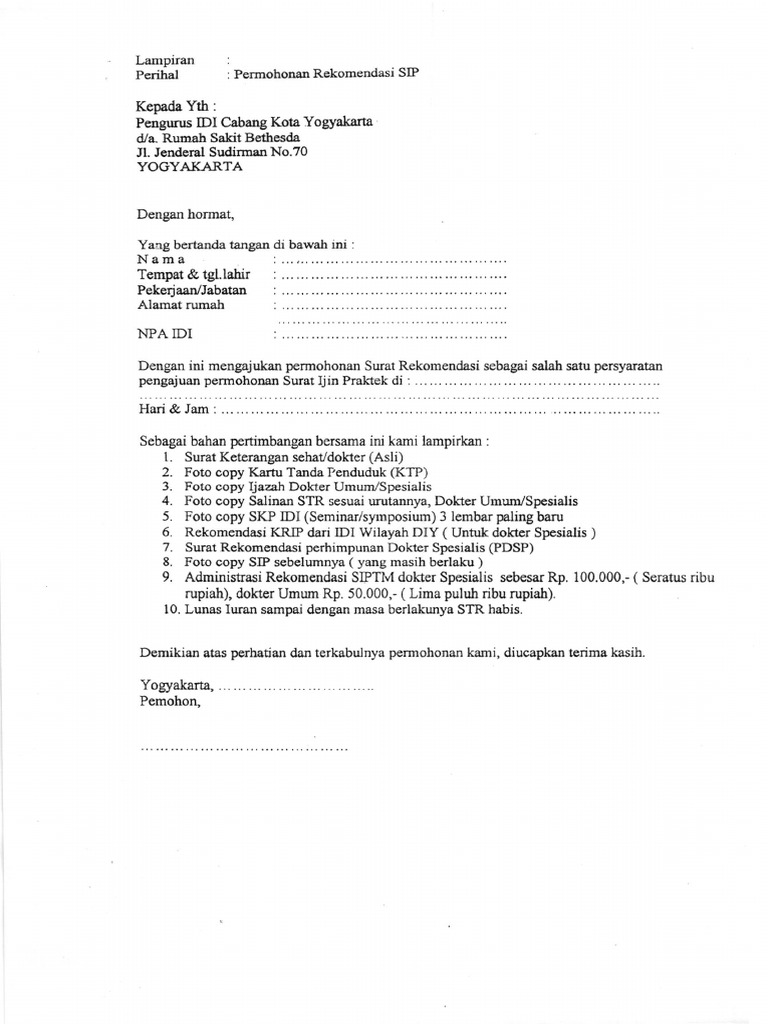 Form Permohonan SIP Dokter | PDF