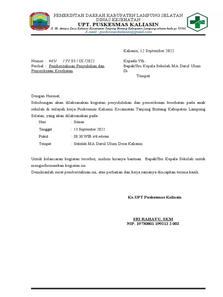 Contoh Surat Pemberitahuan | PDF