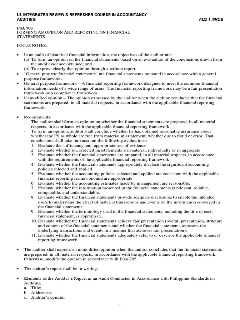 Aud 1.6 - Audit Report | PDF | Auditor's Report | Going Concern