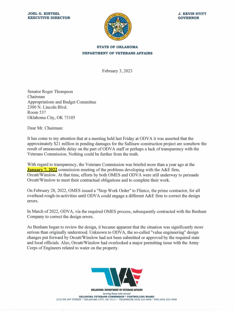 Letter To Chairman Thompson - Sallisaw Project Timeline and Facts | PDF