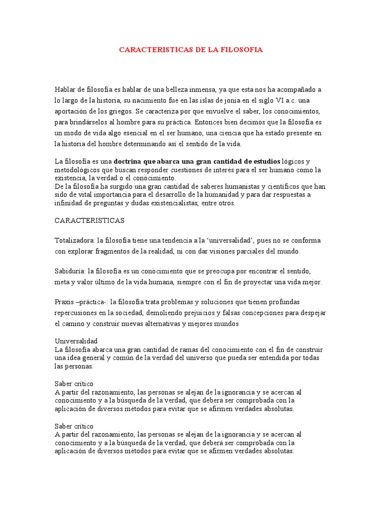Caracteristicas de La Filosofia | PDF | Conocimiento | Verdad