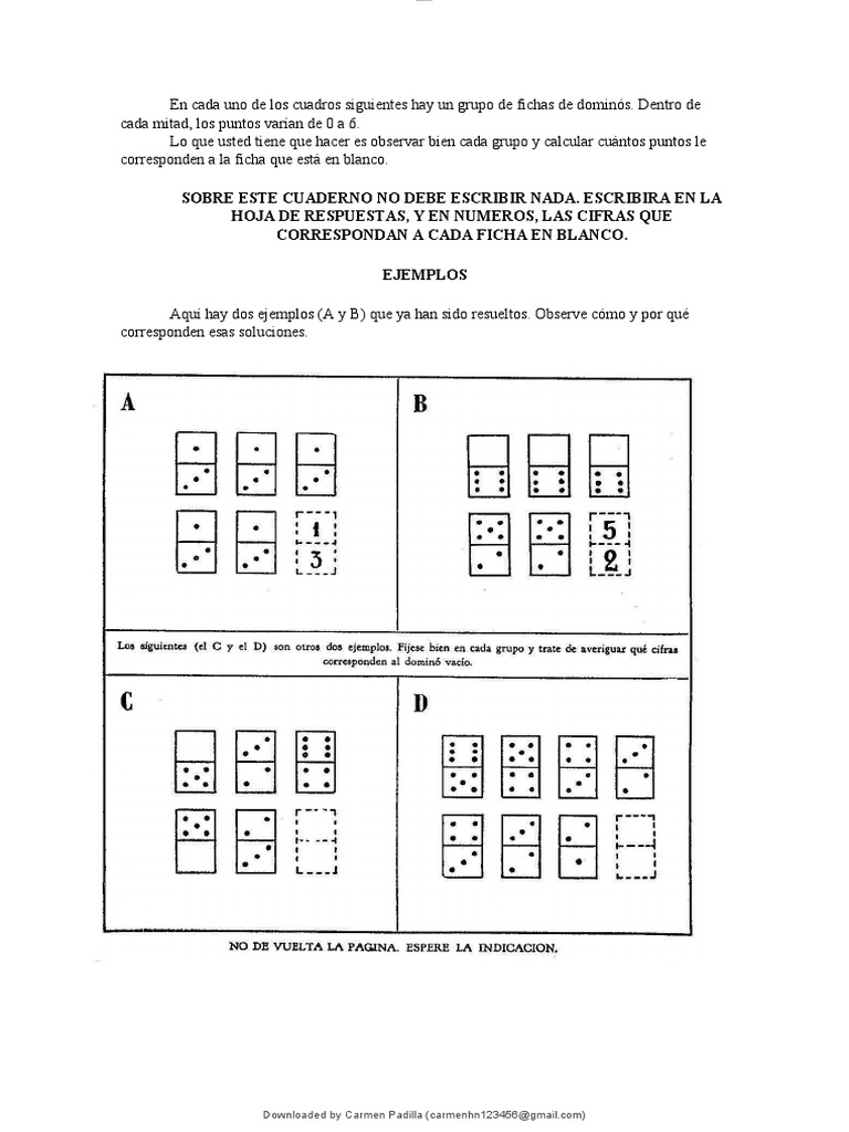 Test de Dominó: Ejercicios y Soluciones | PDF | Métodos y materiales de ...