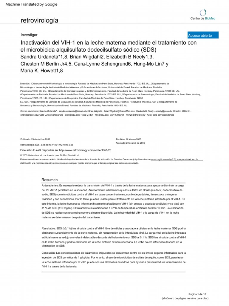 Inactivation of HIV-1 in Breast Milk by Treatment With The Alkyl Sulfate Microbicide Sodium ...